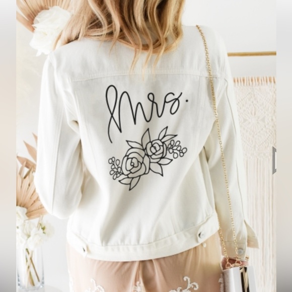 Jackets & Coats | Mrs Jacket White Jean Jacket Sm Wedding Bride Jacket ...